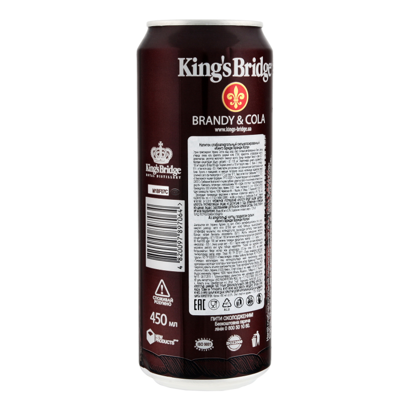 Напиток king's Bridge brandy&cola с/газ 7% 0,45л ж/б (Украина) купить ...